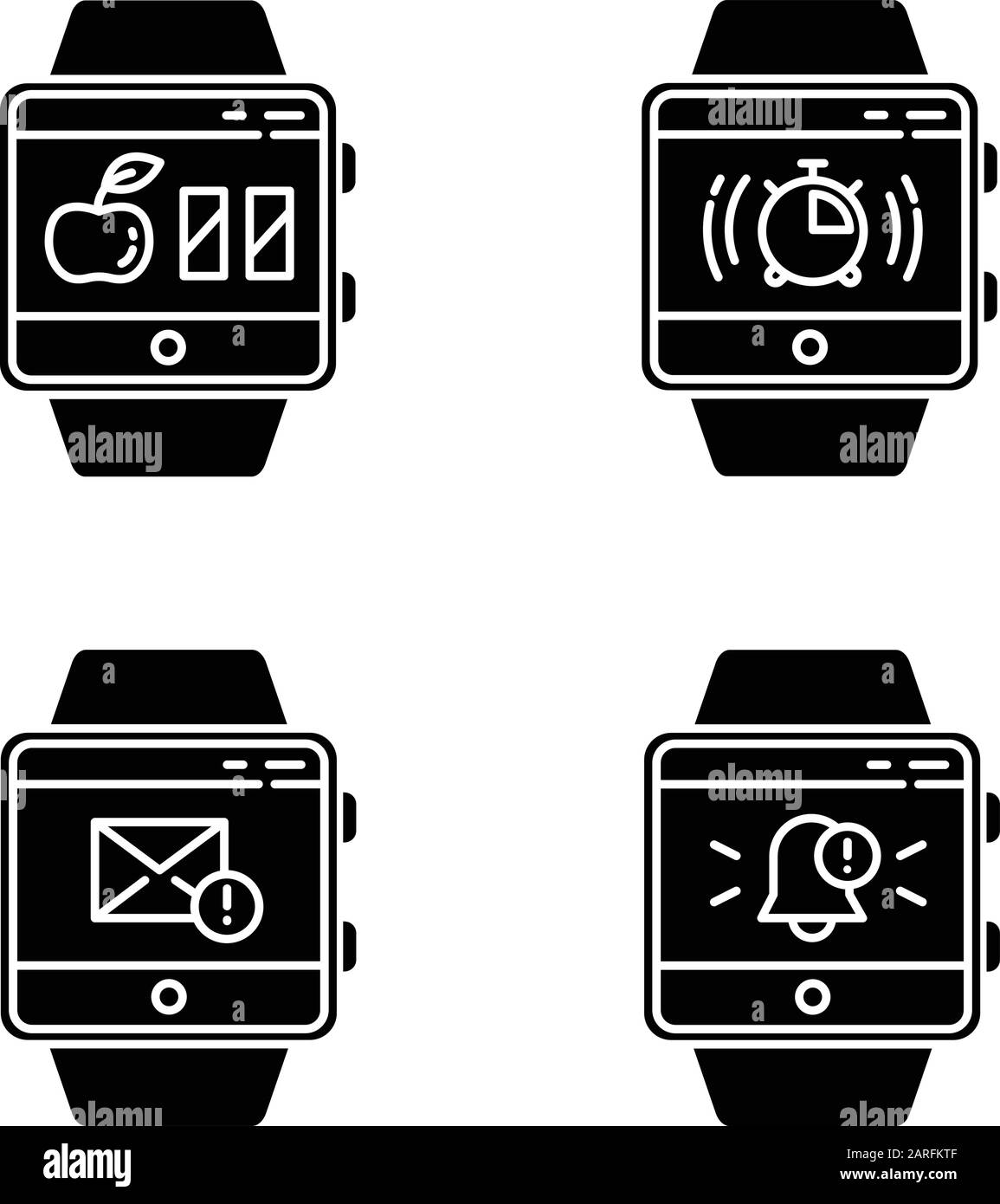 Fitness tracker functions glyph icons set. Silhouette symbols ...