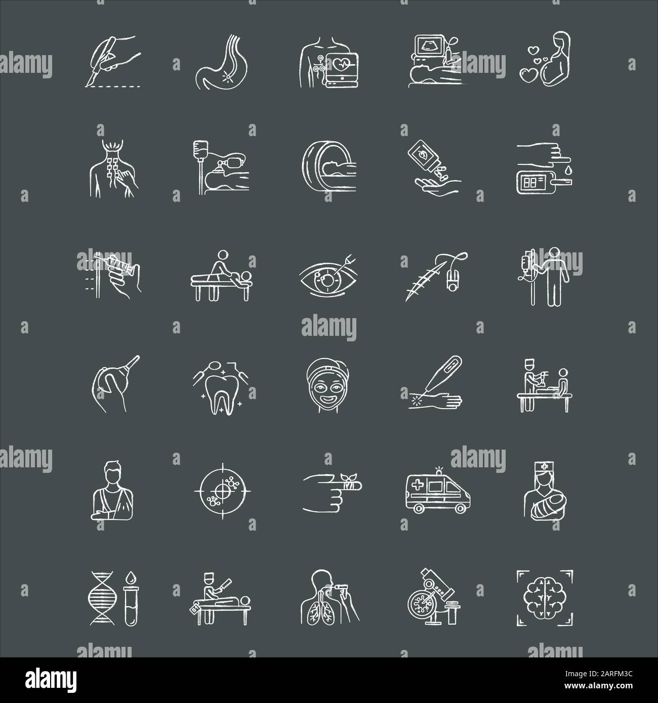 Medical procedure chalk icons set. Surgery. Endoscopy. Health care ...