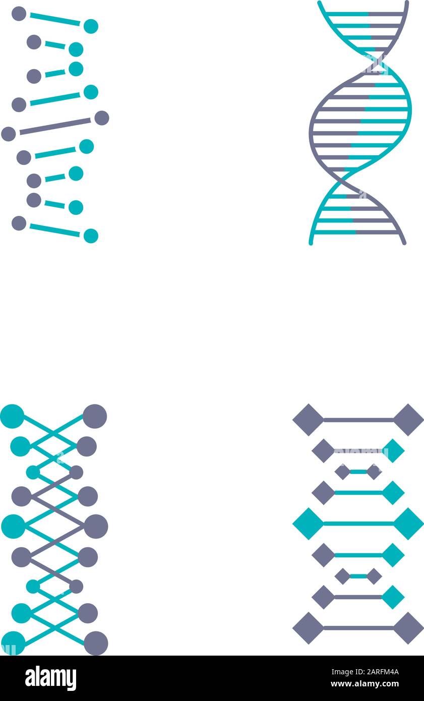 DNA chains violet and turquoise color icons set. Deoxyribonucleic ...