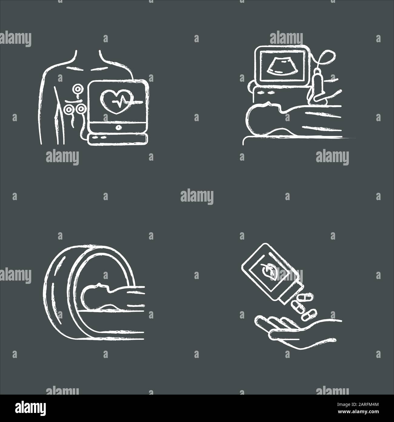 Medical procedure chalk icons set. Electrocardiogram. Ultrasound ...