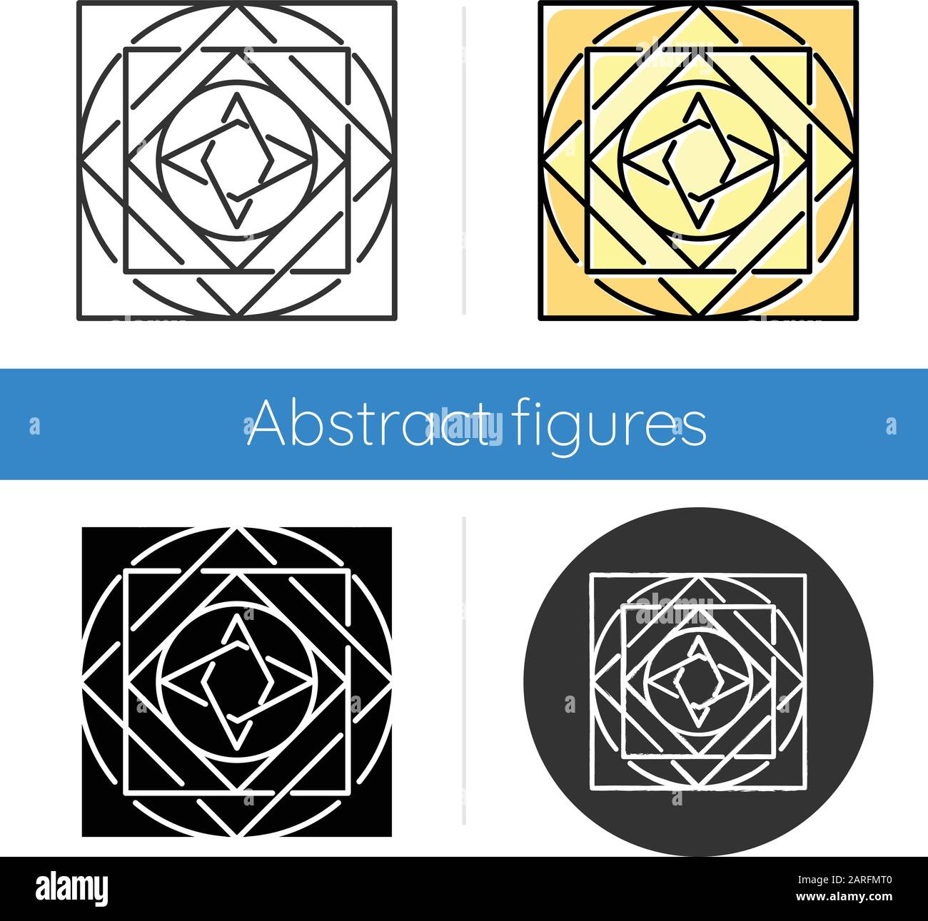 Ornate square icon. Decorative geometric figure. Dynamic abstract cubic ...