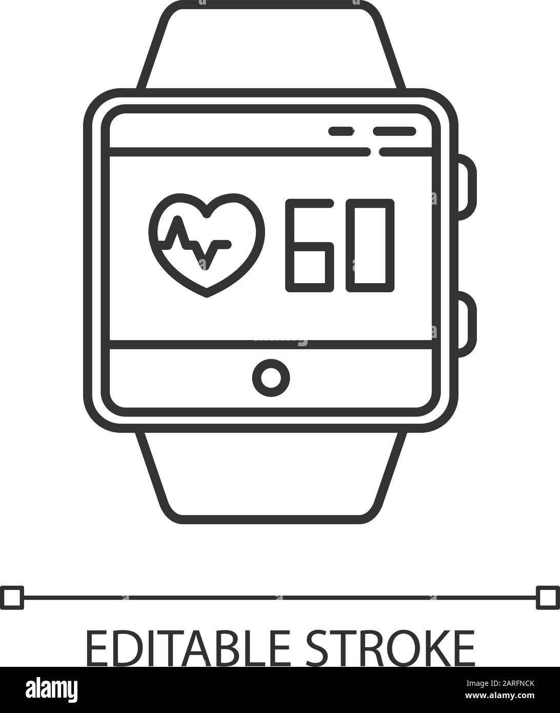 Heart rate tracking smartwatch function linear icon. Thin line illustration. Indicators of ...