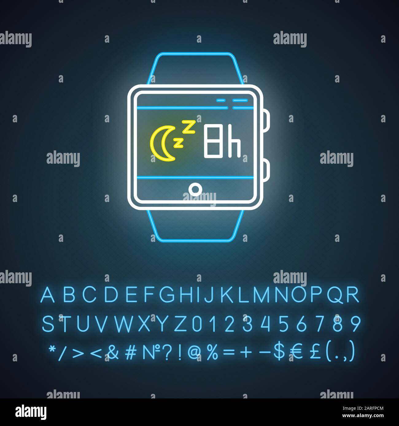 Sleep monitoring smartwatch function neon light icon. Movement during ...