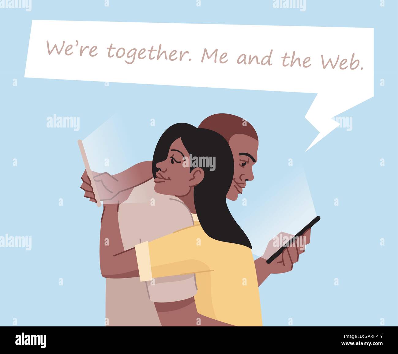 Smartphone scrolling addiction flat vector illustration. Gadgets ...