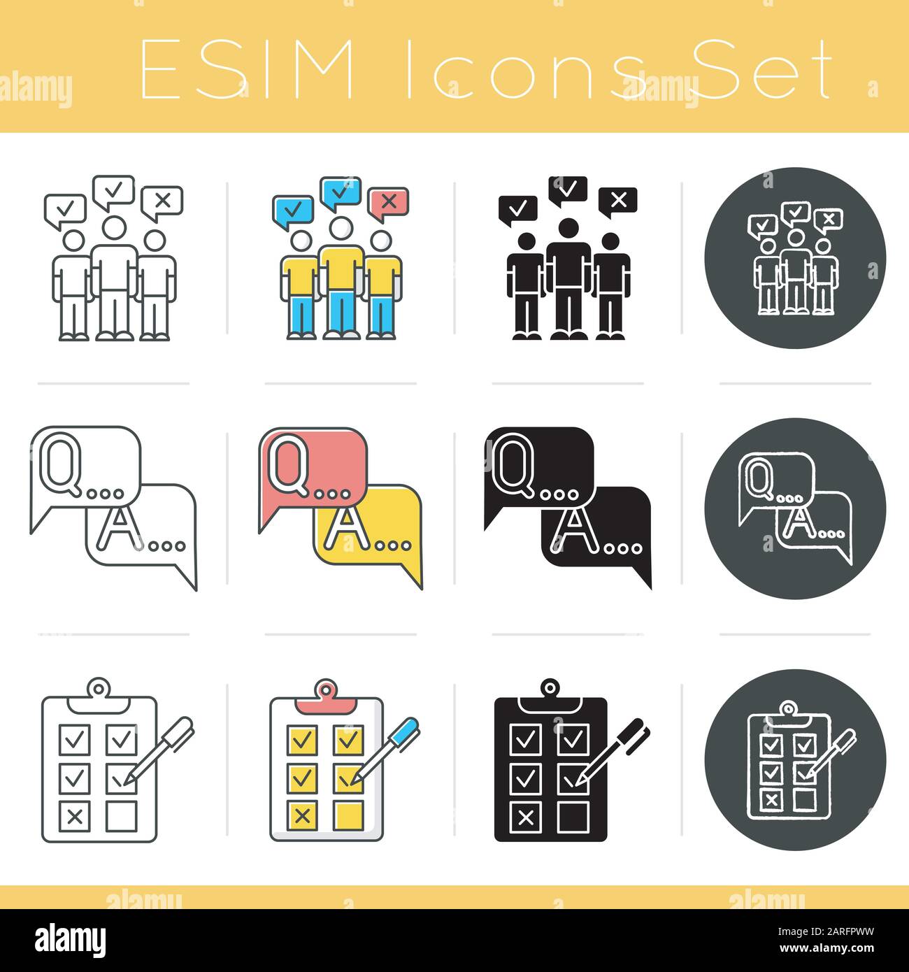 Survey icons set. Social opinion, public poll. Questions and answers ...