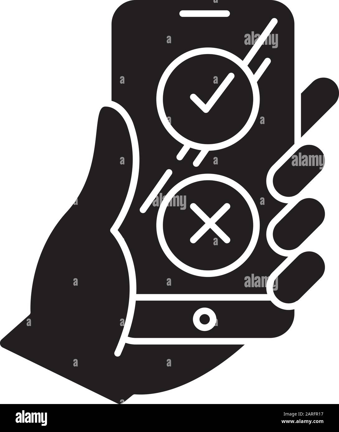 Online survey glyph icon. Checklist buttons on smartphone screen. Agree ...
