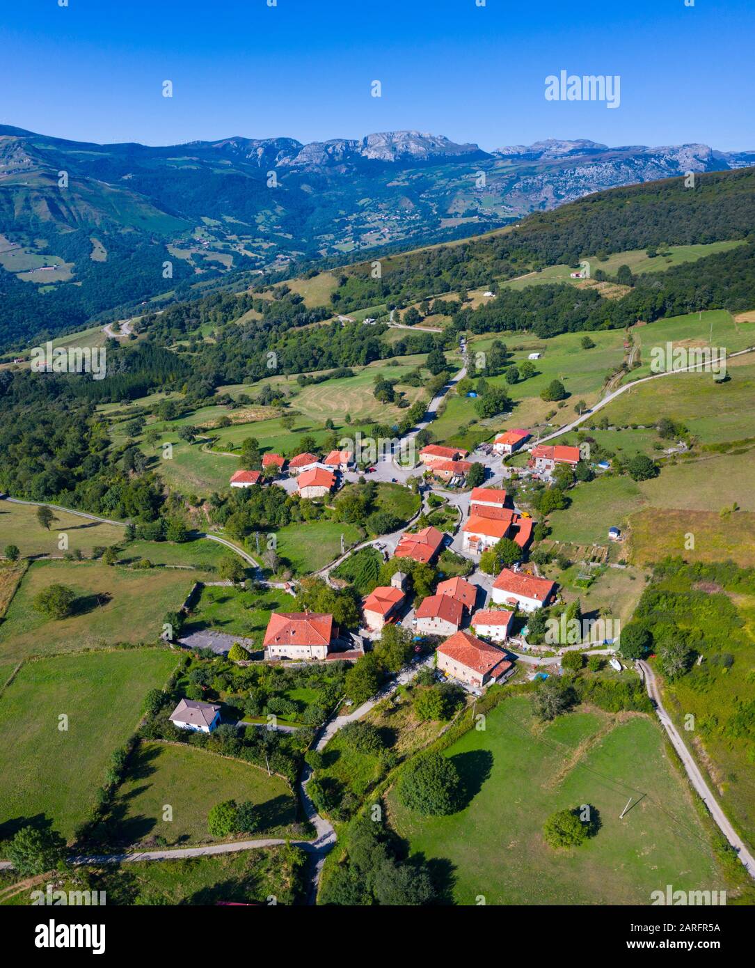 Aerial View, Aja, Soba Valley, Valles Pasiegos, Cantabria, Spain ...