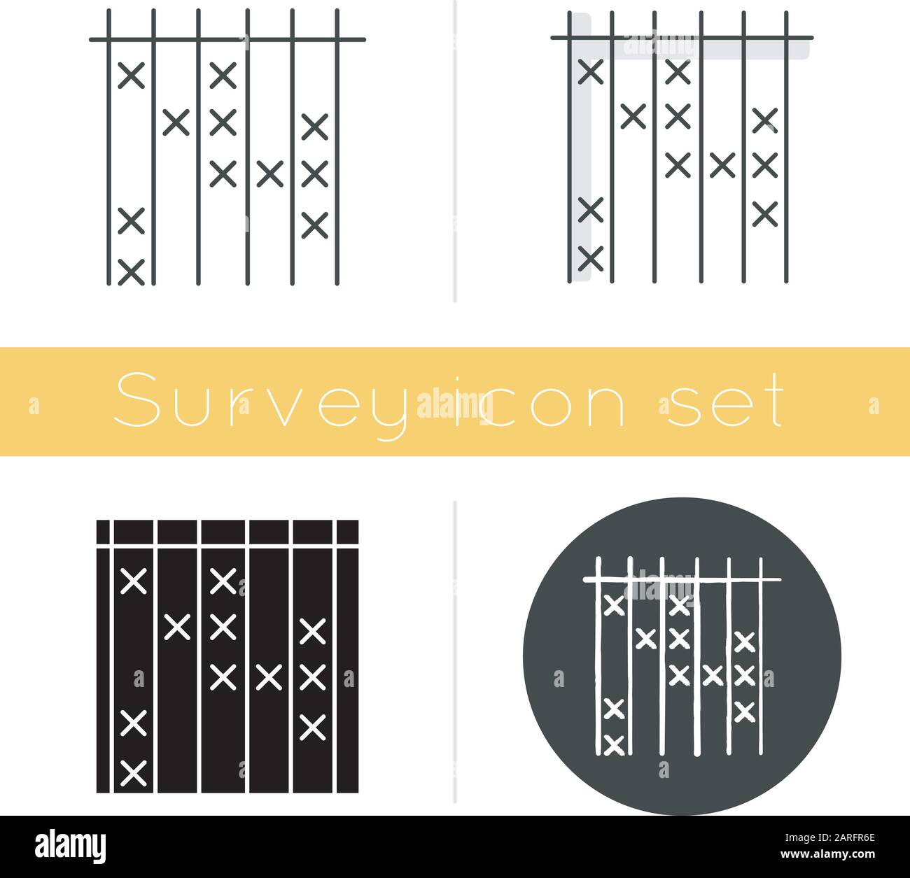 Survey data icon. Cross mark on checklist. Info analysis. Chart and ...