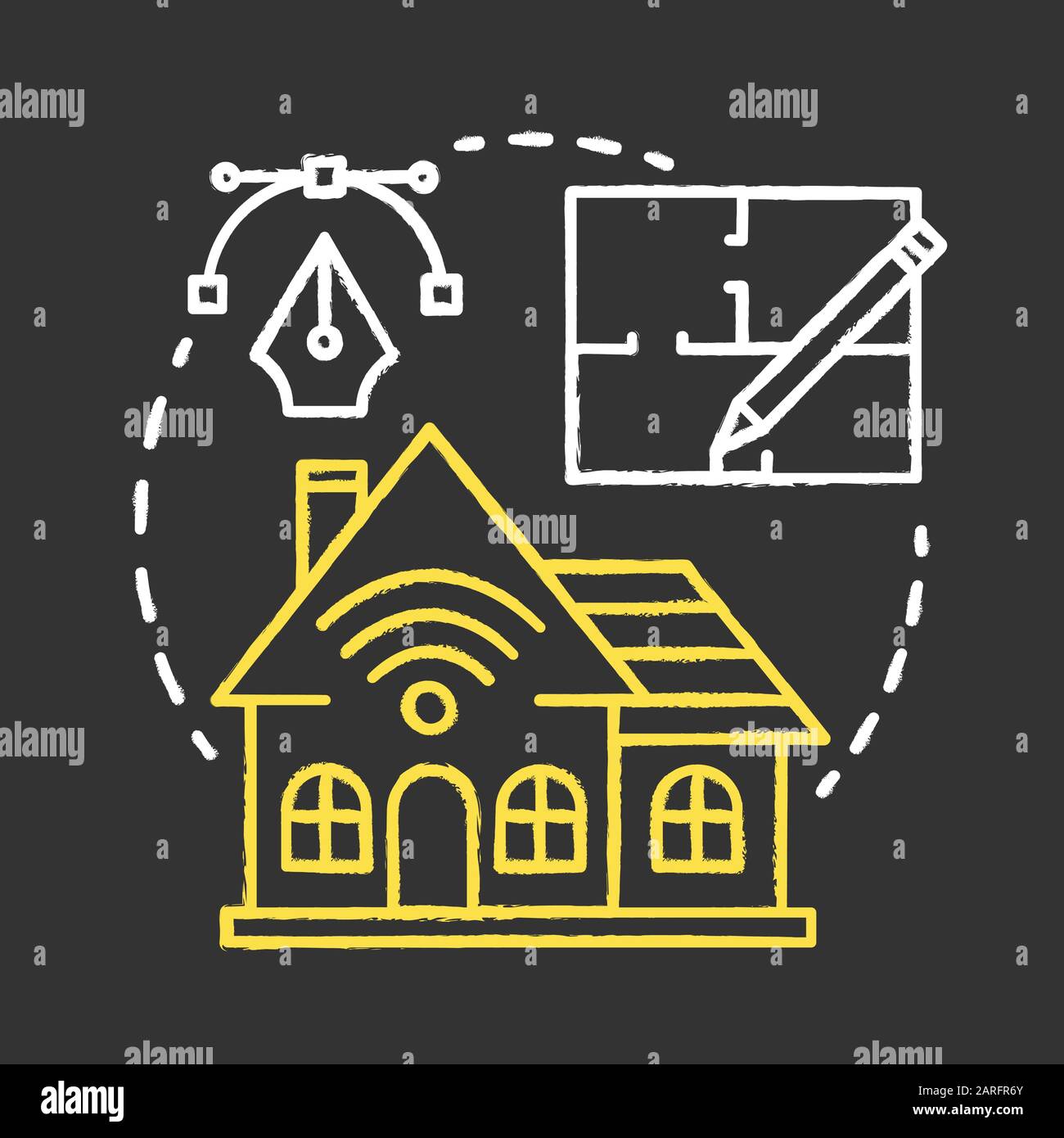 Smart home design chalk concept icon. Modern house plan idea. Creating ...