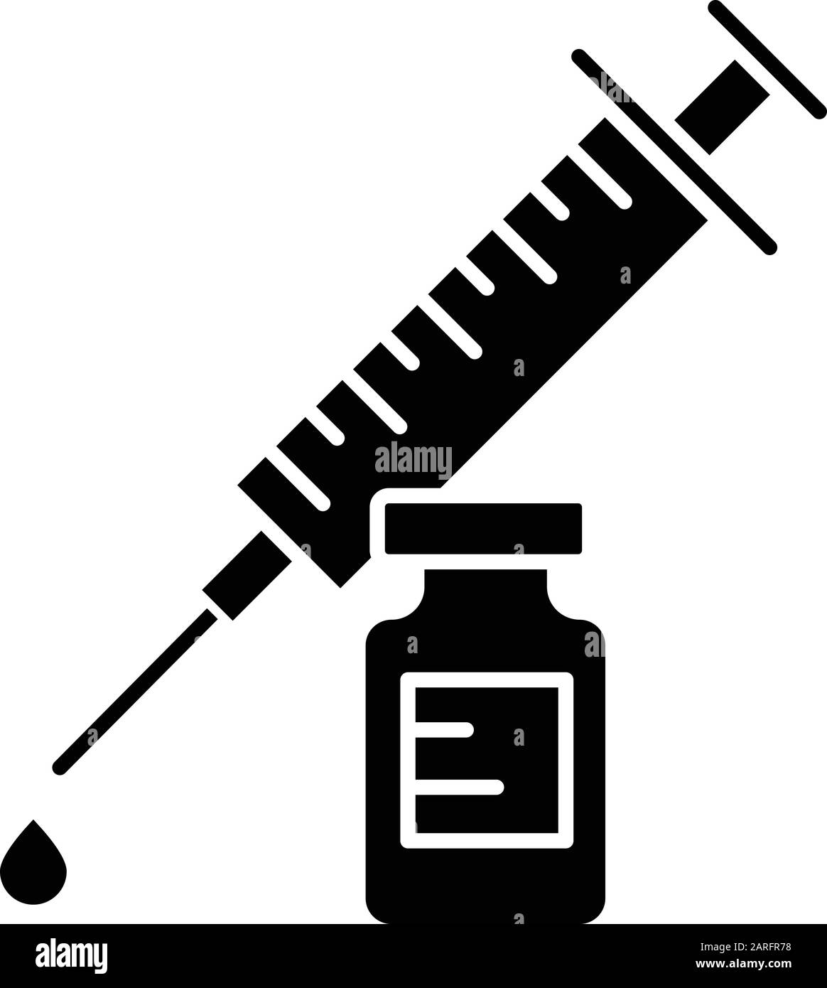 Vaccination glyph icon. Syringe with vial. Common cold prevention ...