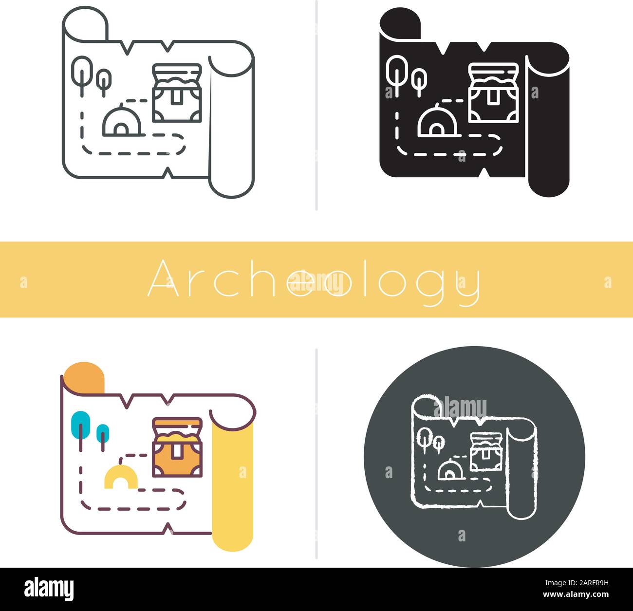 Treasure map icon. Ancient manuscript. Old scroll. Treasure chest ...