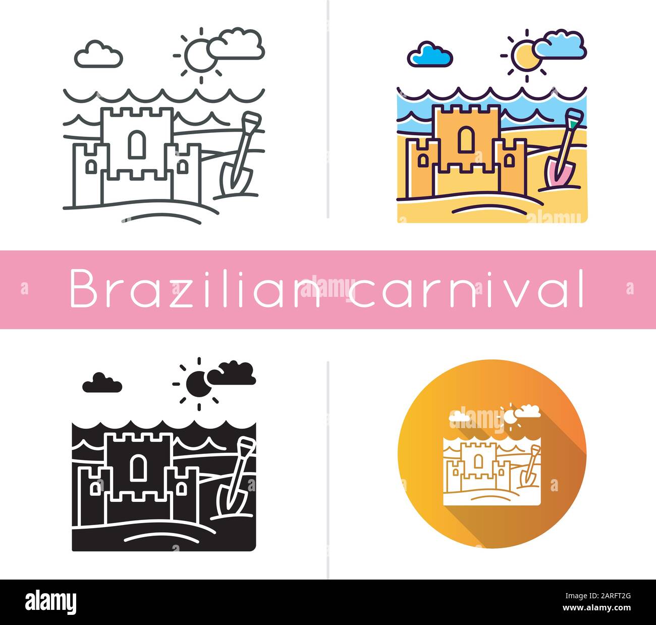 Ocean beach icons set. Linear, black and RGB color styles. Marine shore ...