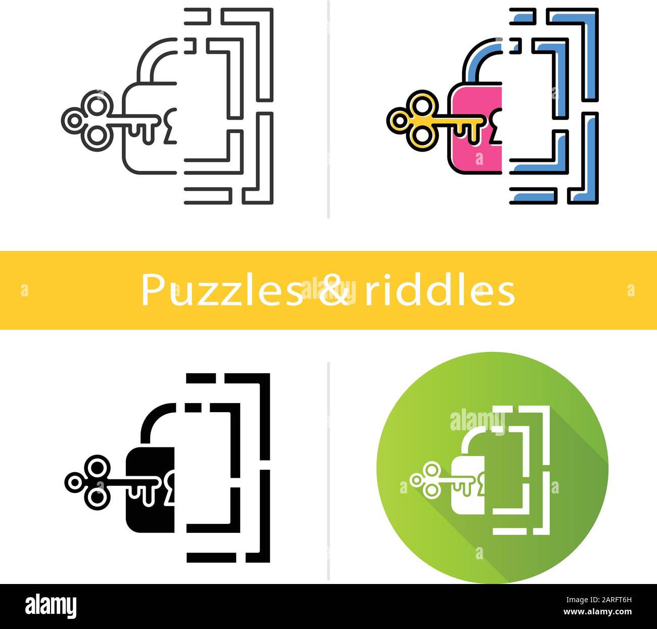 Riddle solution finding icon. Maze, key-lock puzzle. Mental exercise ...