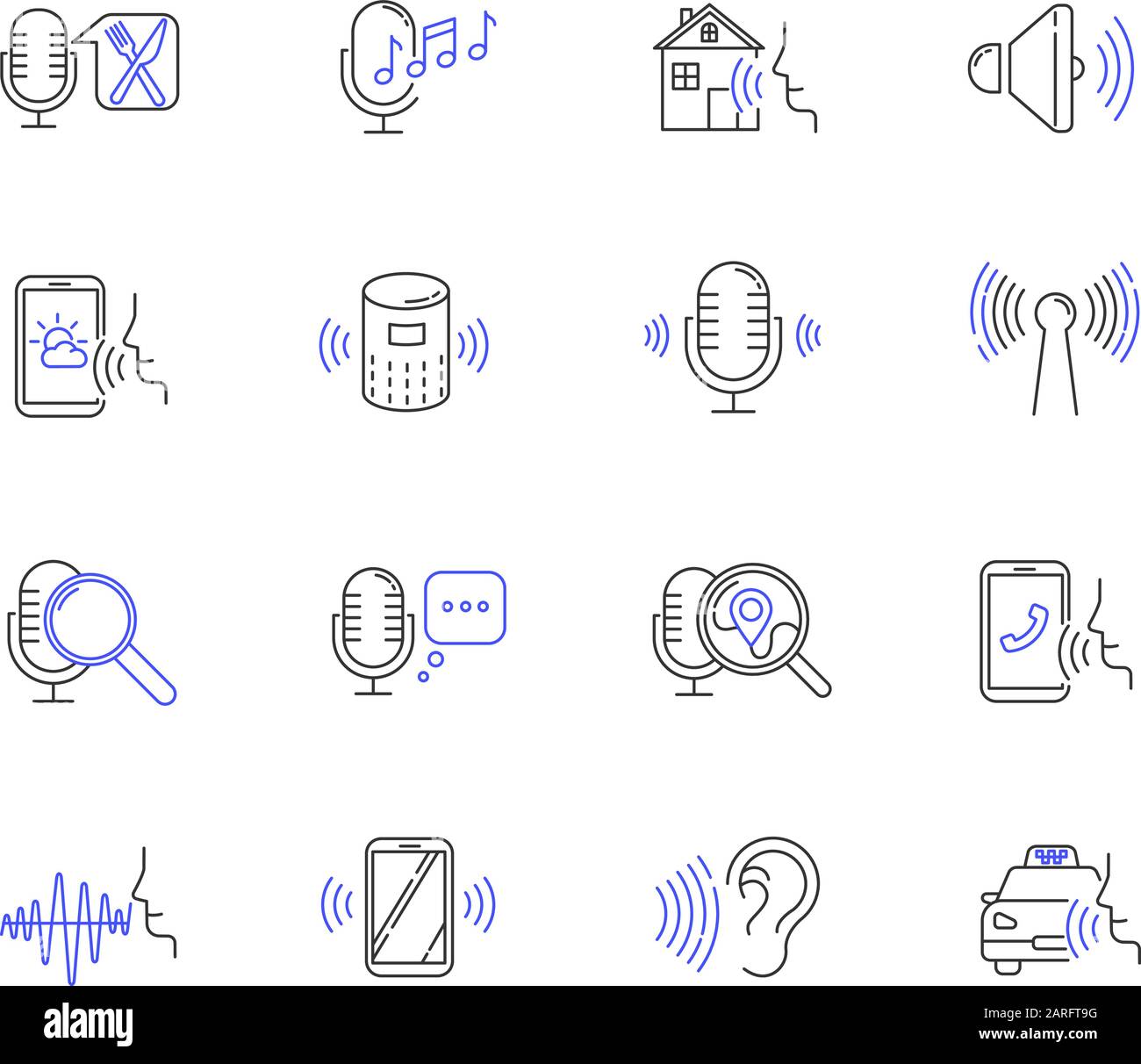 Microphone connection problem linear icons set. Sound recorders ...