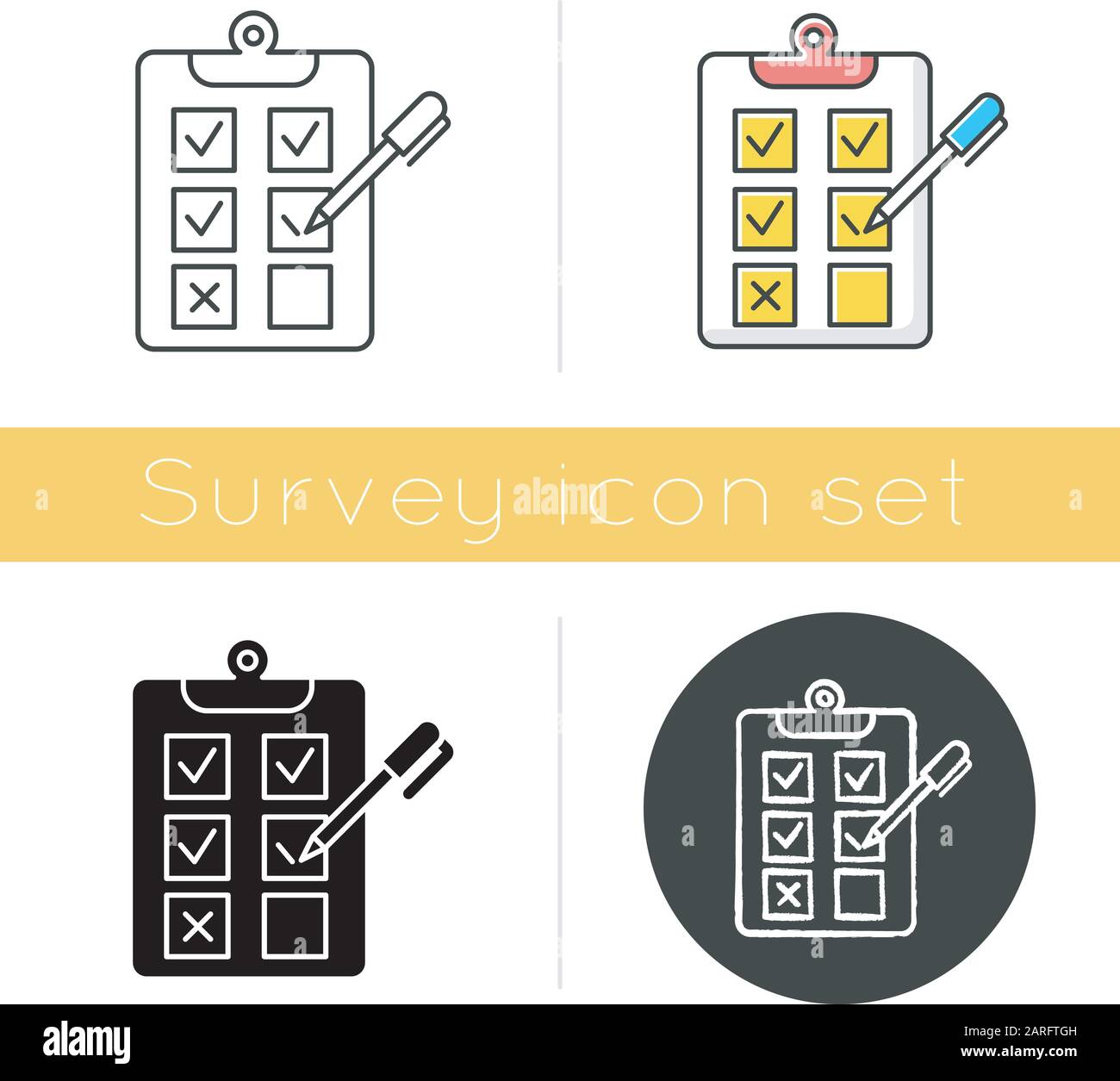 Written survey icon. Choosing option. Tick checkbox. Evaluation test ...