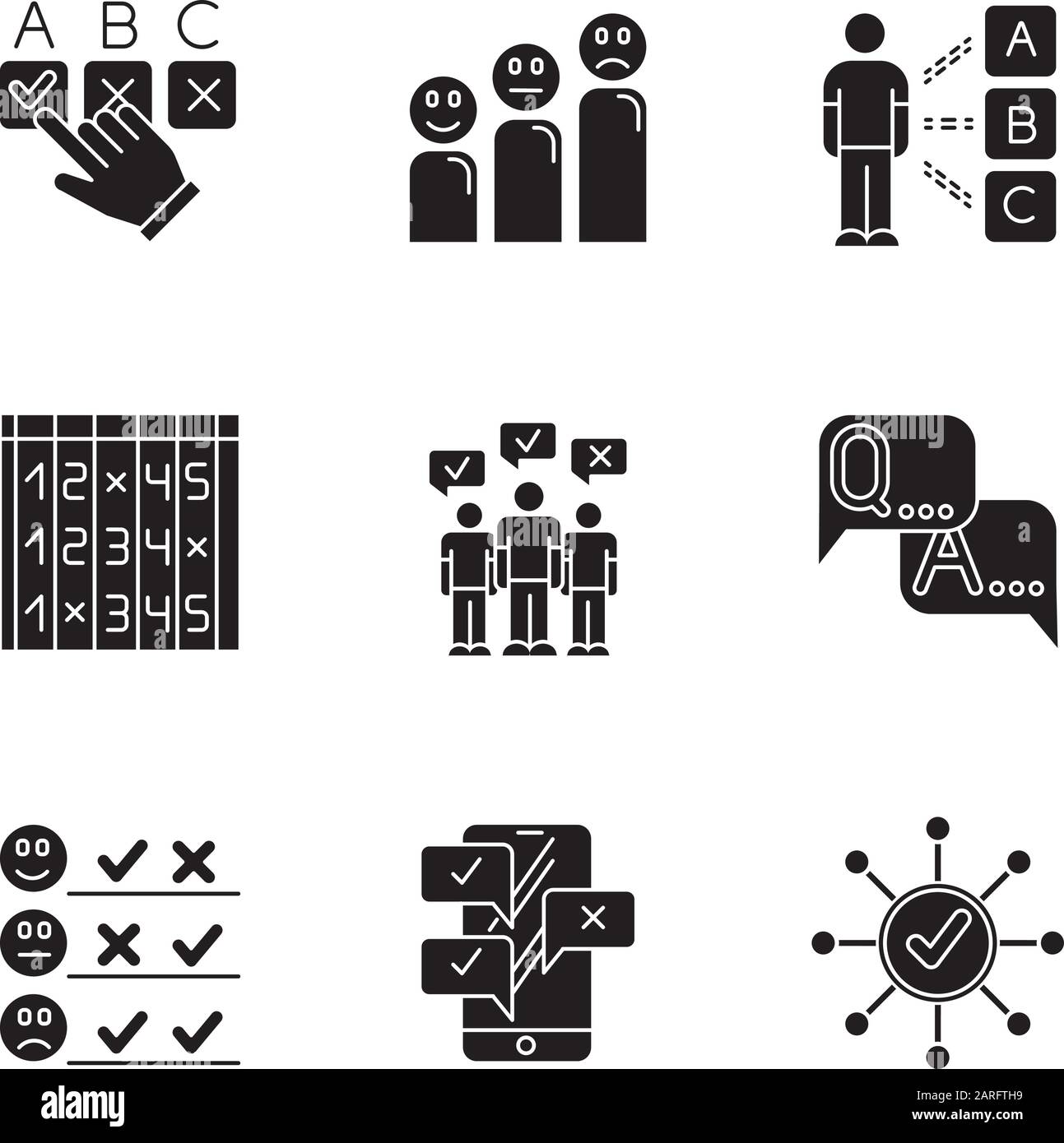 Survey glyph icons set. Choosing checkbox. Correct and wrong answer ...