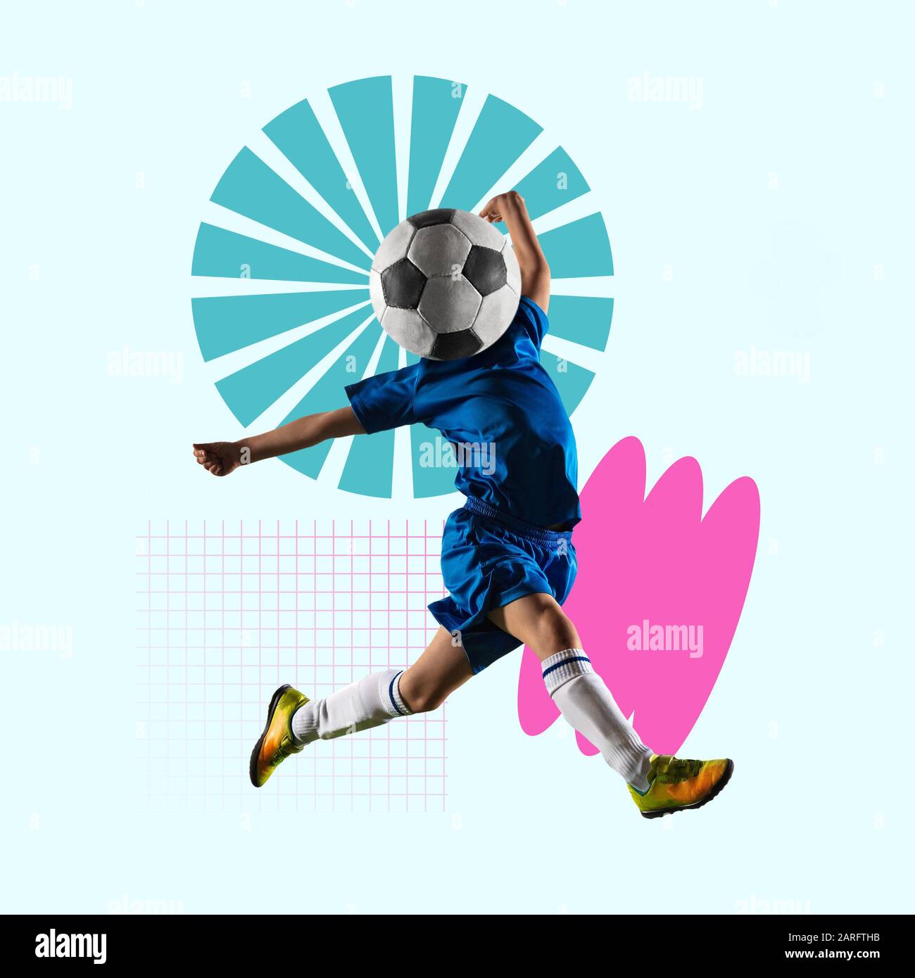 Creative sport and geometric style. Football, soccer player in action ...