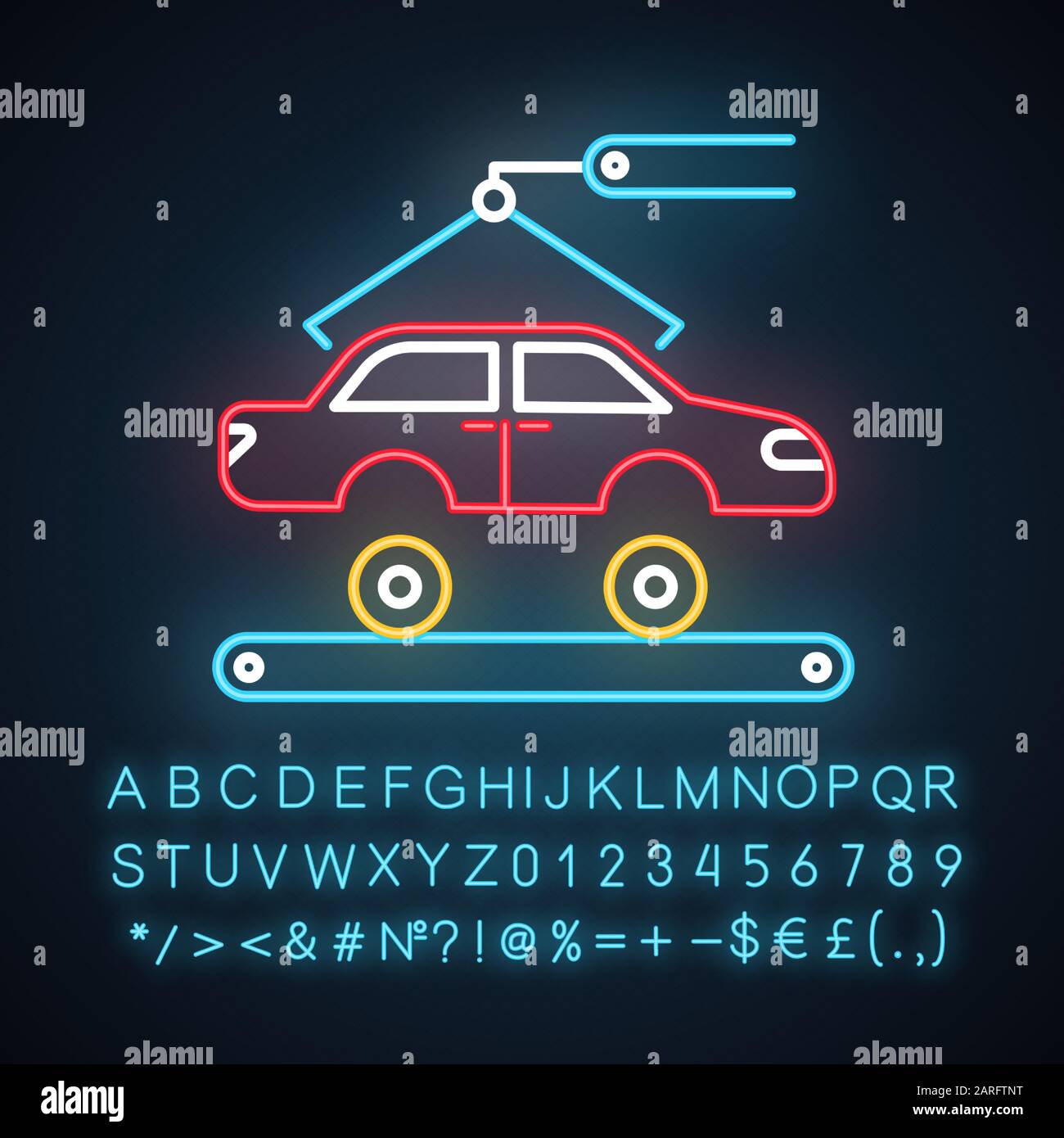 Automotive industry neon light icon. Car production. Vehicle factory ...