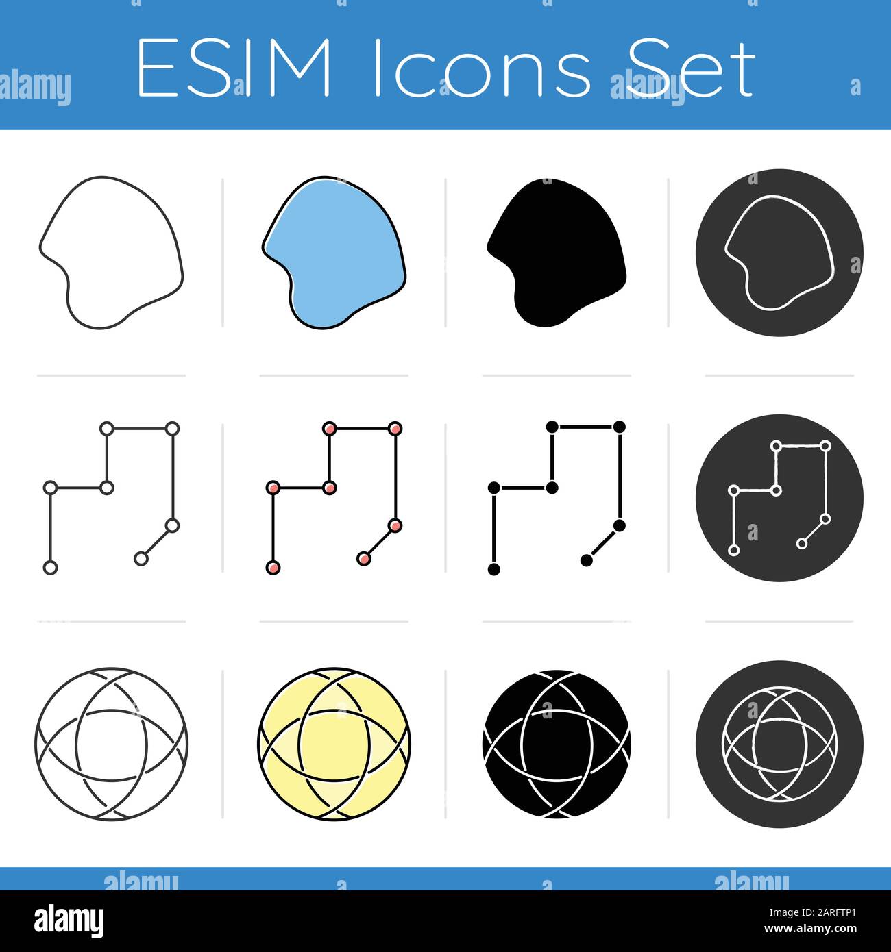 Geometric figures icons set. Fluid spot. Connected lines. Enclosed ...