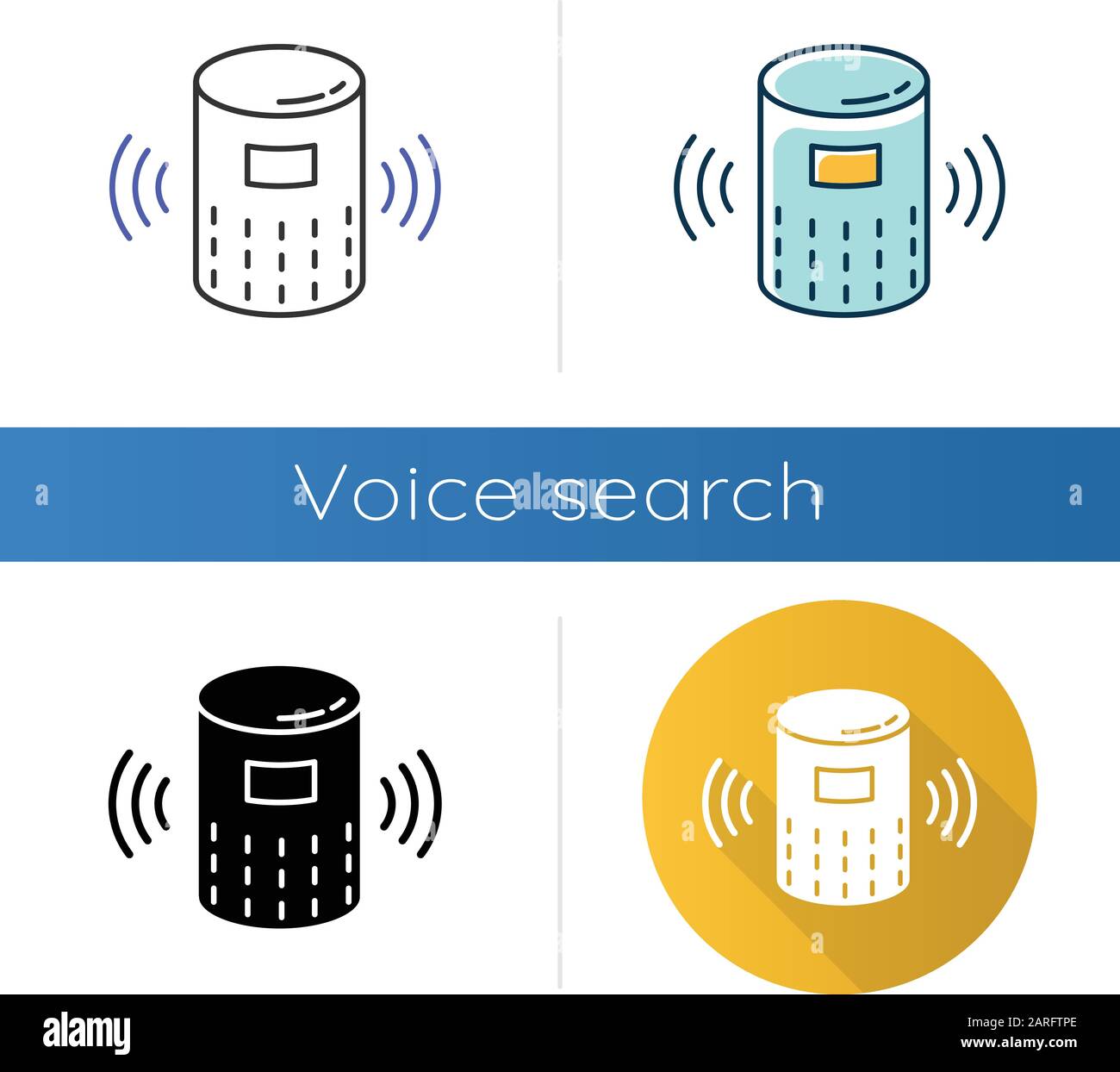 Modern smart speaker icons set. Voice command device idea. Virtual assistant. Wireless digital ...