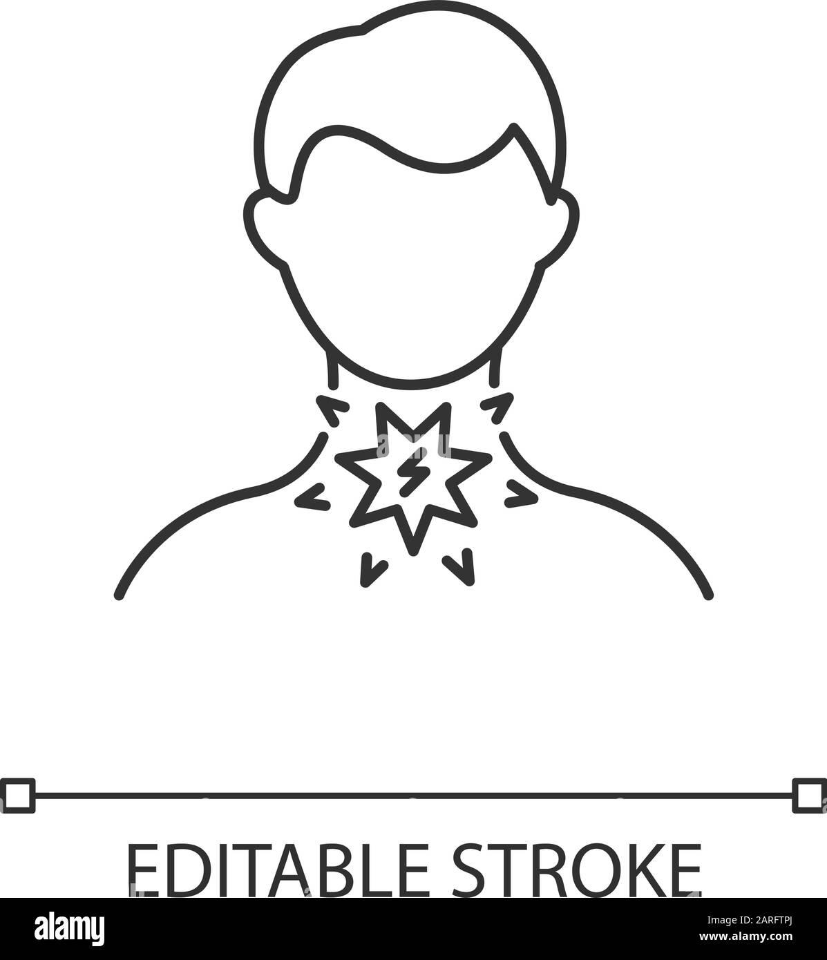 Sore throat linear icon. Illness symptome. Common cold. Grippe disease ...