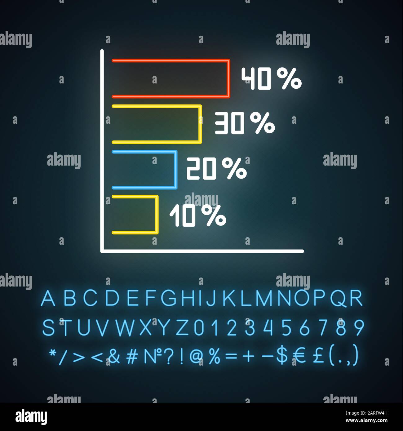 Horizontal histogram neon light icon. Rising interest rate chart ...