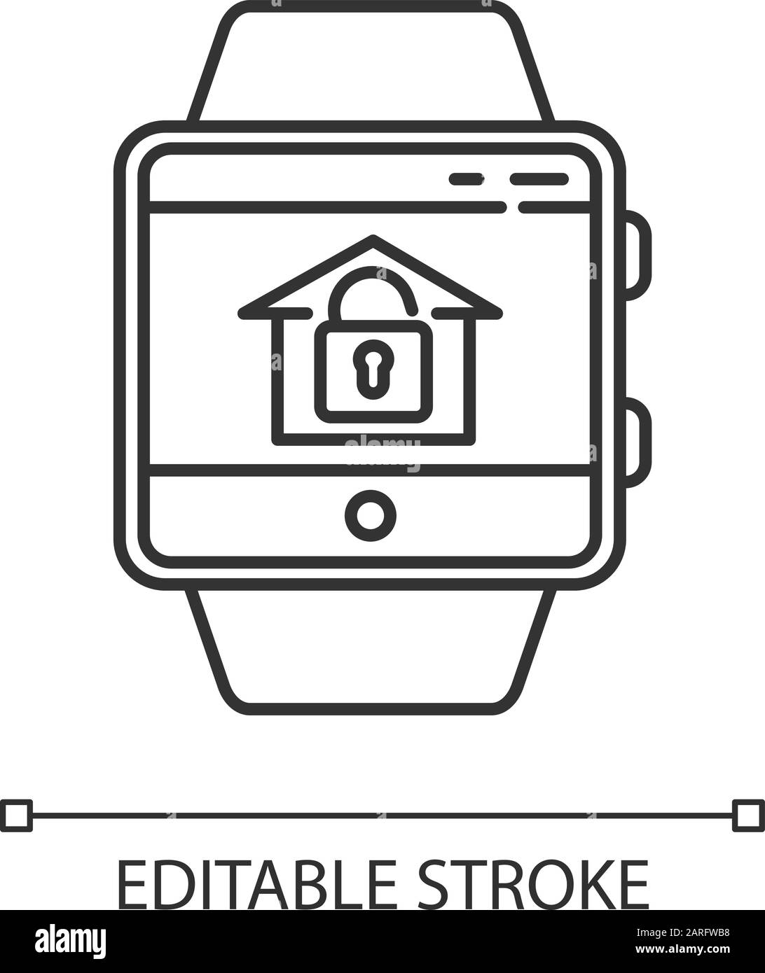 Home security monitoring smartwatch function linear icon. House alarm ...