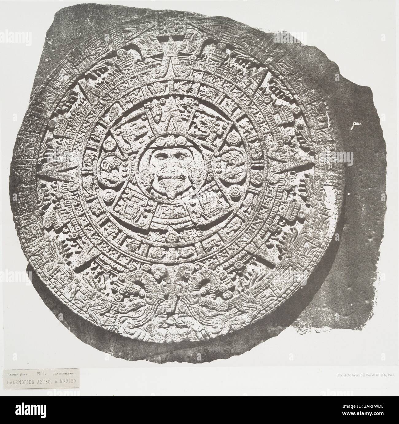 Aztec calendar, in Mexico. Charnay, Désiré, 1828-1915 (Photographer ...