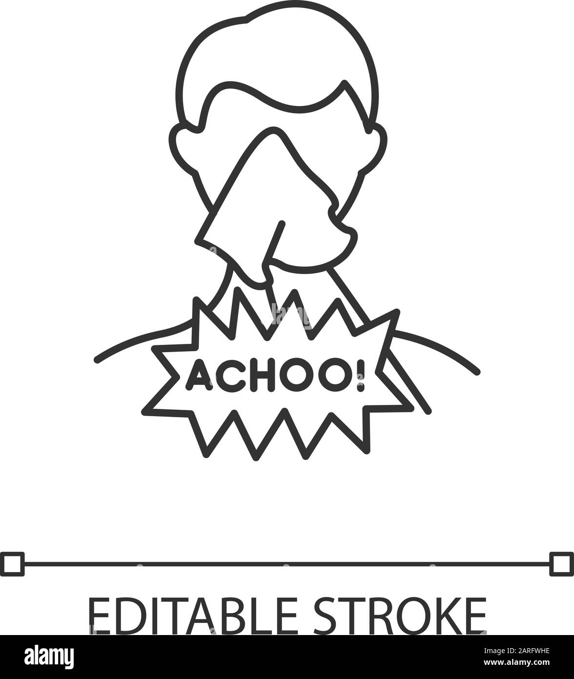 Cough linear icon. Sick man with tissue. Common cold. Flu infection ...