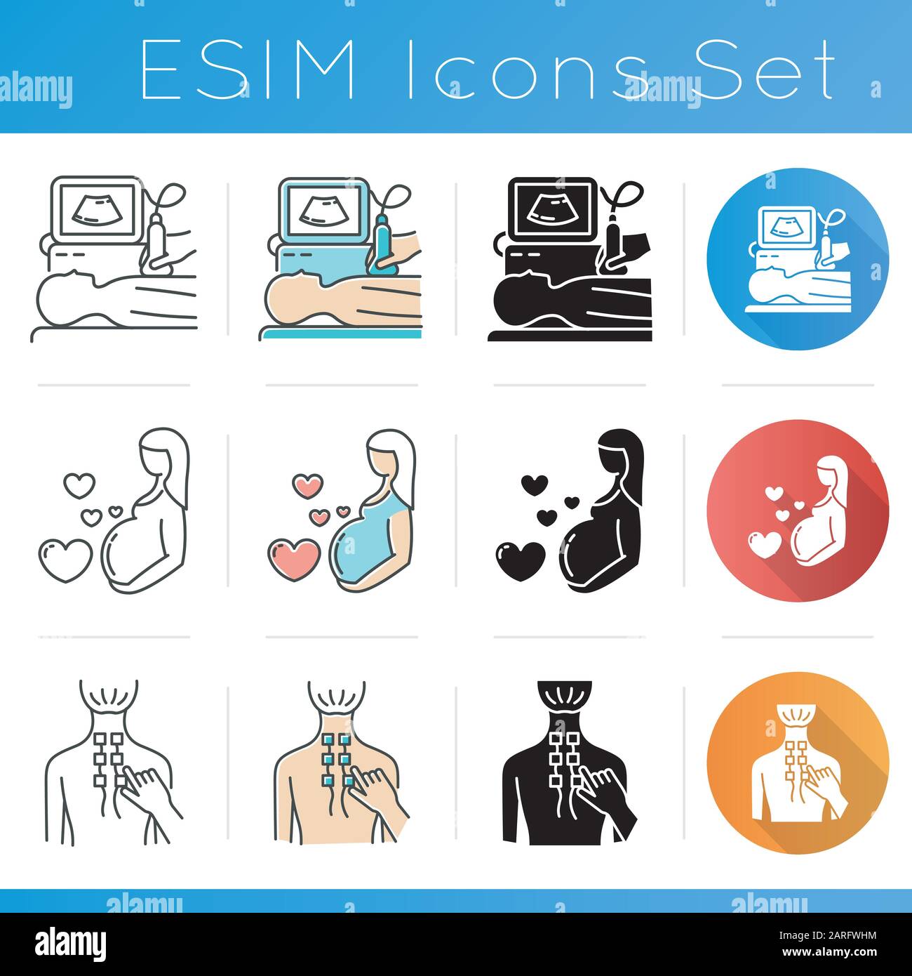 Medical procedure icons set. Ulstrasound diagnostics. Pregnancy care ...