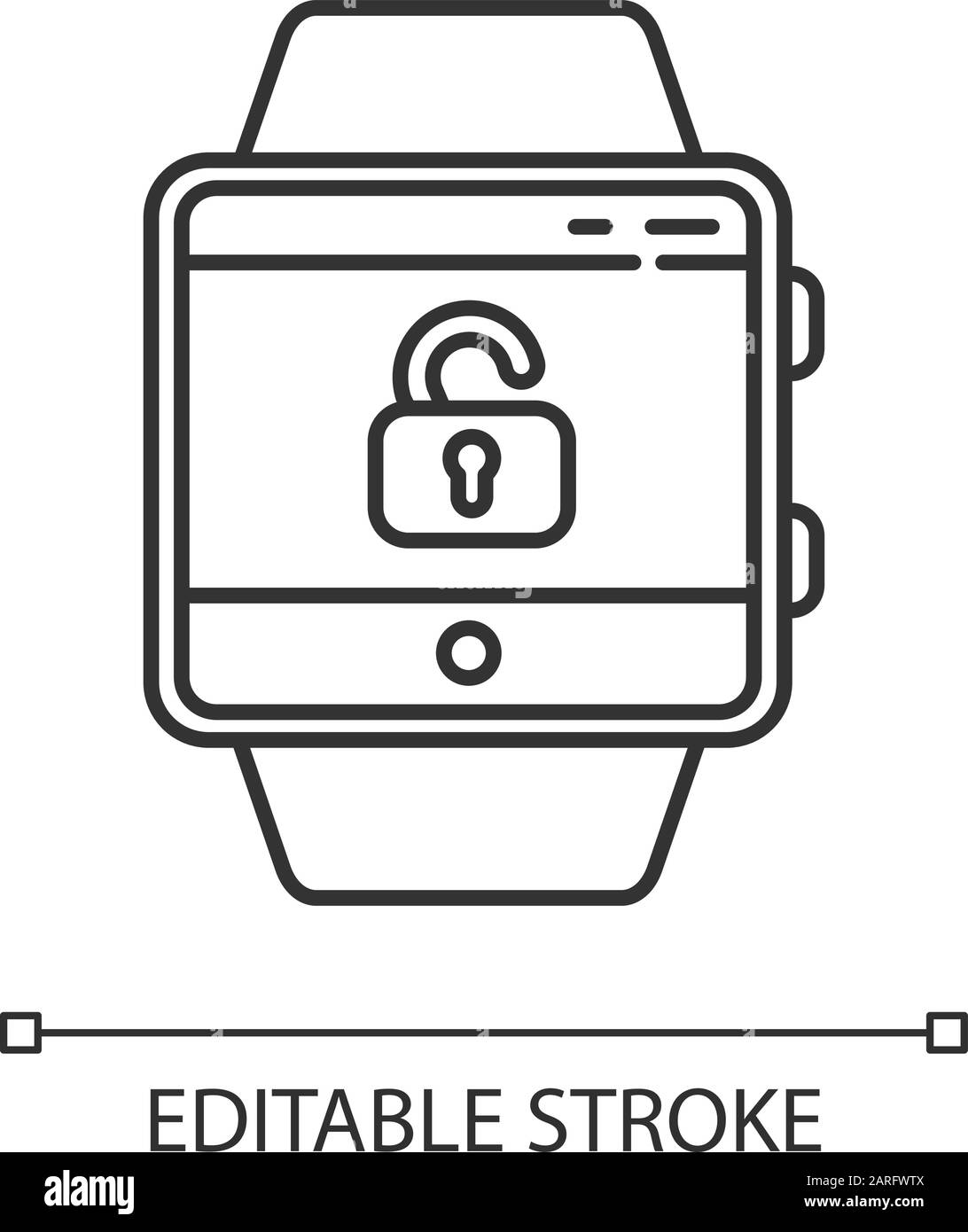 Screen unlocking smartwatch function linear icon. Security and ...