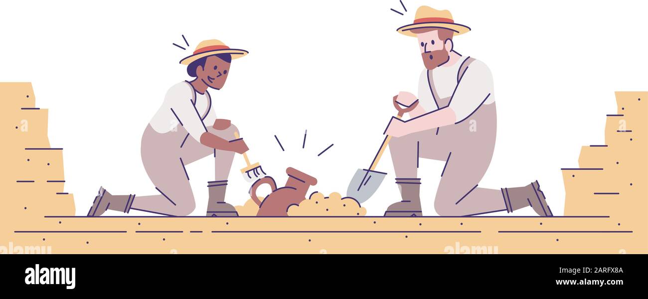 Archaeological excavations flat vector illustration. Mysteries of past ...
