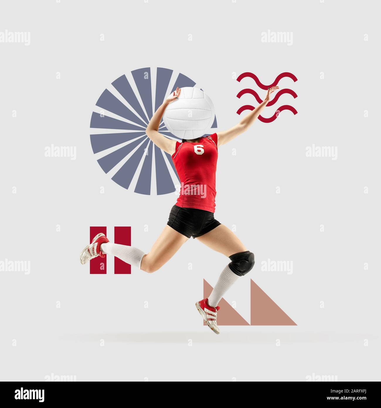 Creative sport and geometric style. Volleyball player in action, motion ...
