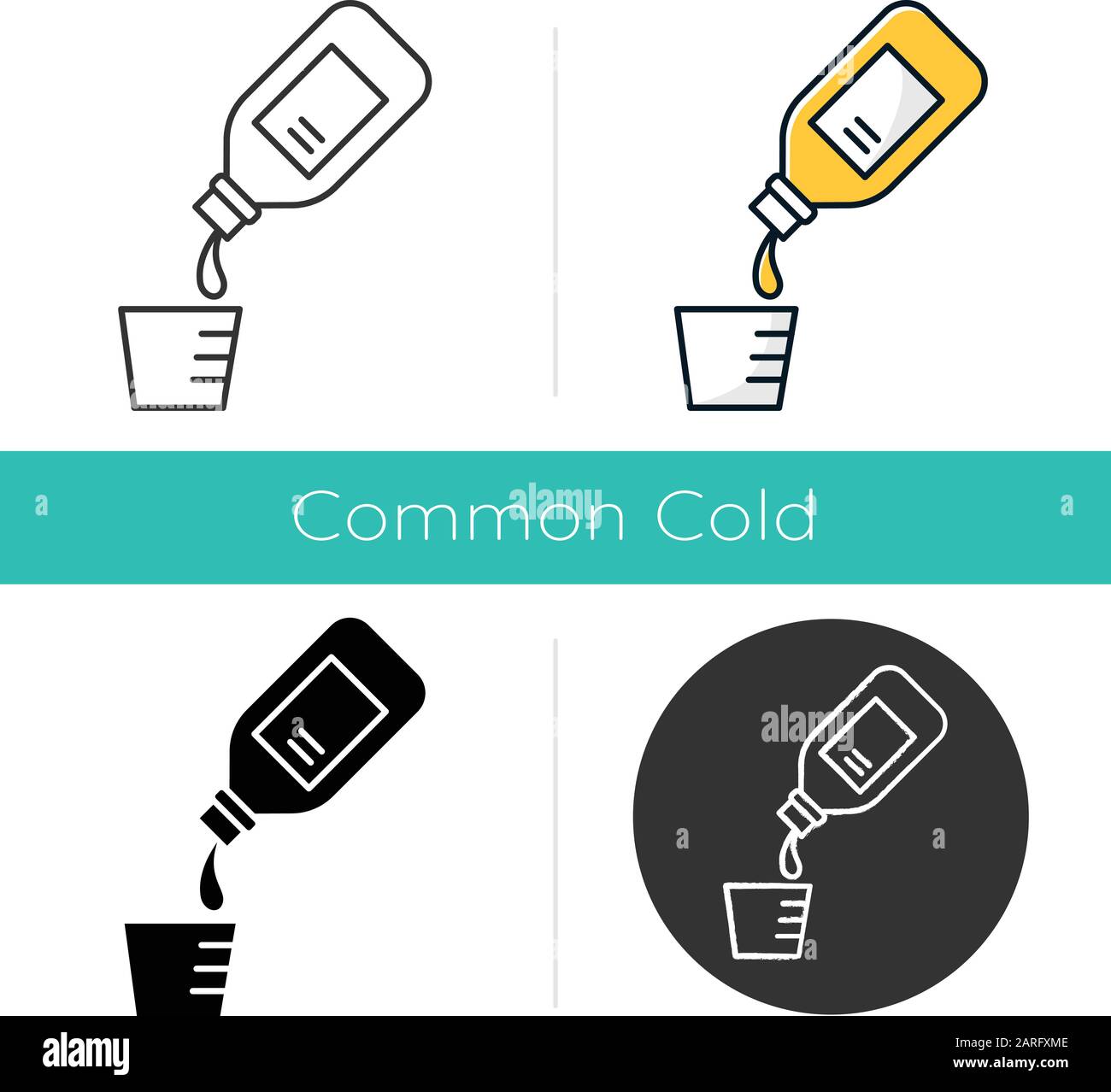 Cough syrup icon. Common cold aid. Throat pain cure. Medication for ...