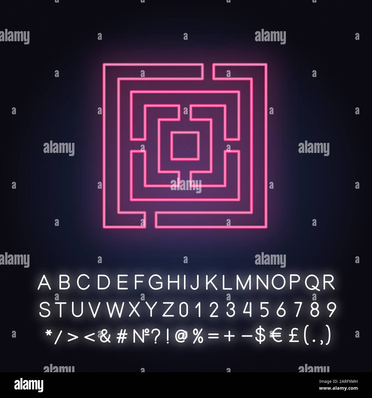 Maze puzzle pink neon light icon. Labyrinth. Route, pathway finding ... Maze puzzle pink neon light icon. Labyrinth. Route, pathway finding ...