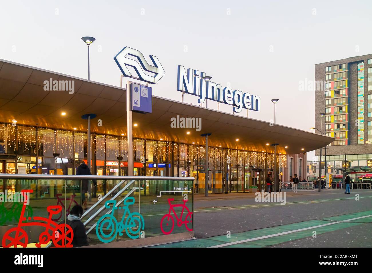 Nijmegen, The Netherlands - DECEMBER 3, 2019: Entrance of the central ...