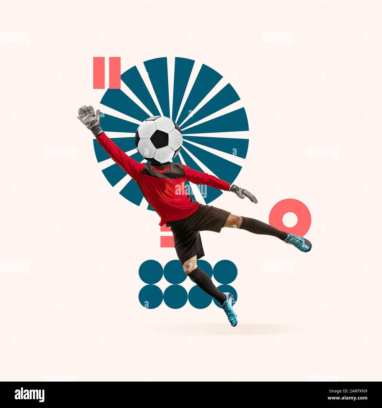 Creative sport and geometric style. Football, soccer player in action ...