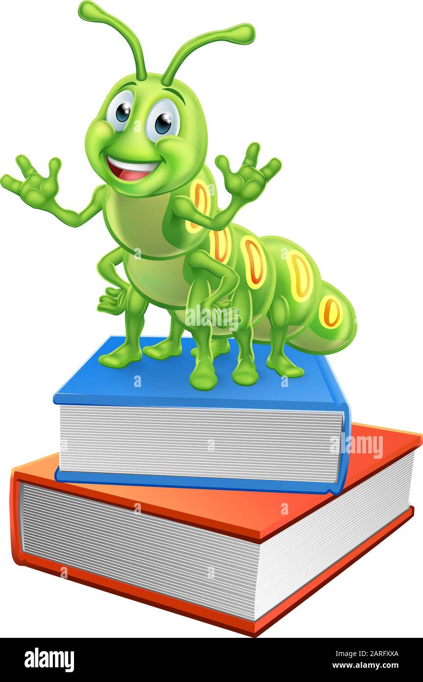 Bookworm Caterpillar Worm on Book Stack Stock Vector Image & Art - Alamy