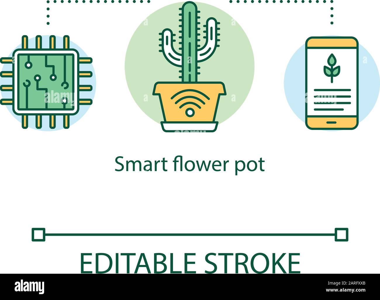 Smart flower pot concept icon. Hi tech flowerpot connected with ...