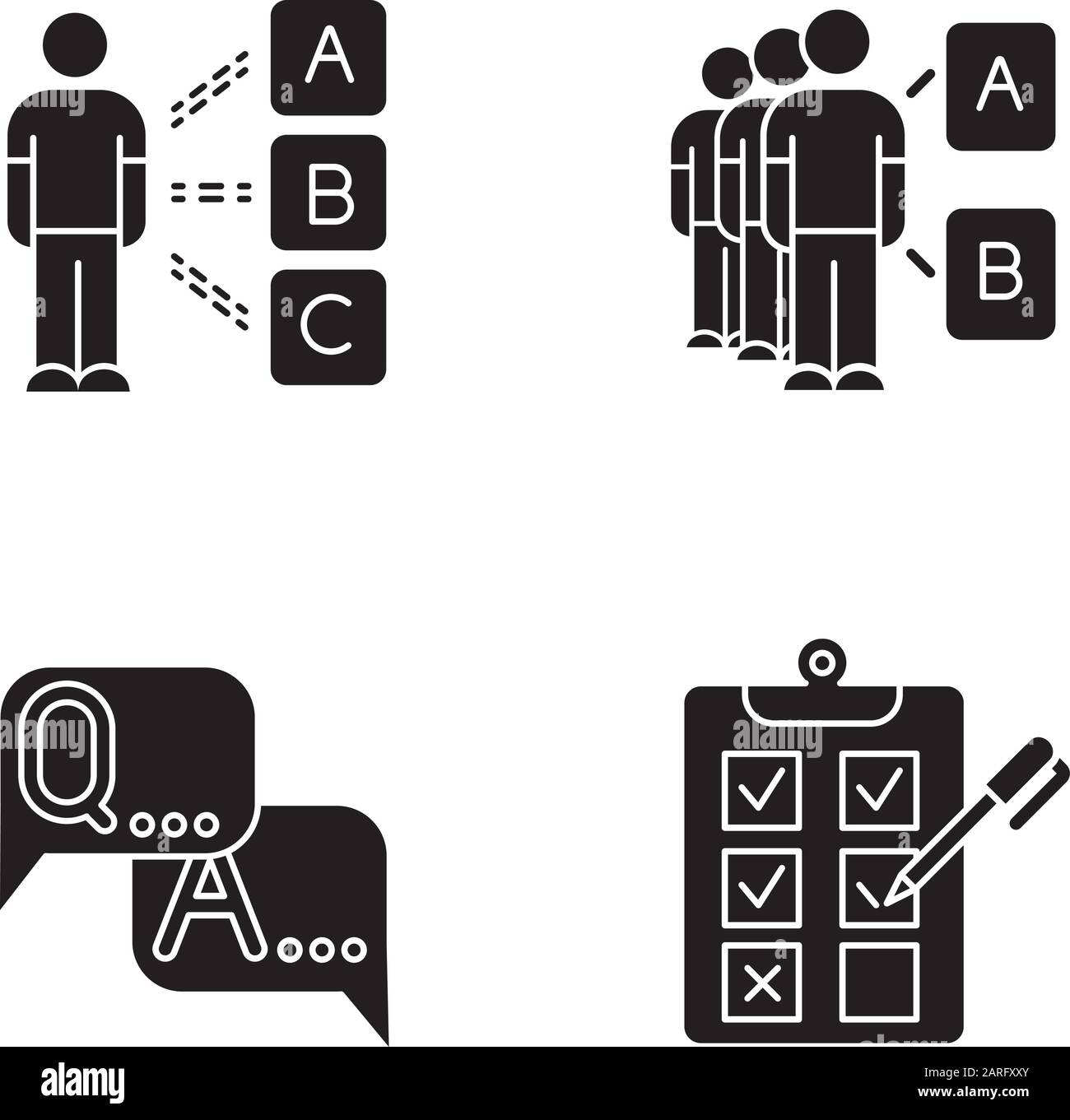 Survey glyph icons set. Personal questioning. Mass poll. Social opinion ...