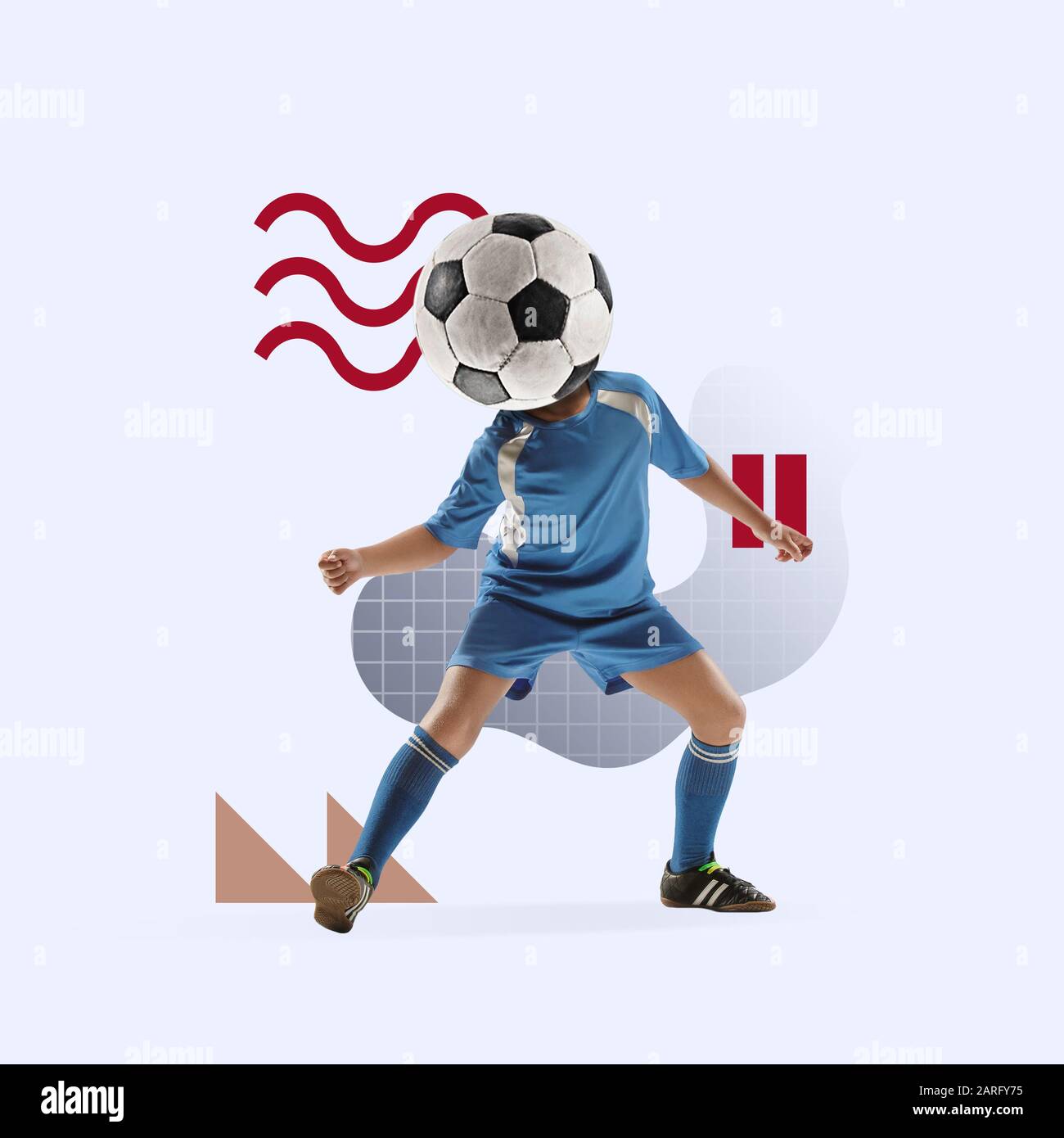 Creative sport and geometric style. Football, soccer player in action ...
