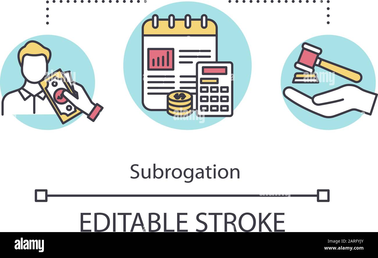 Subrogation concept icon. Lawsuit approved. Reimbursement for policy ...