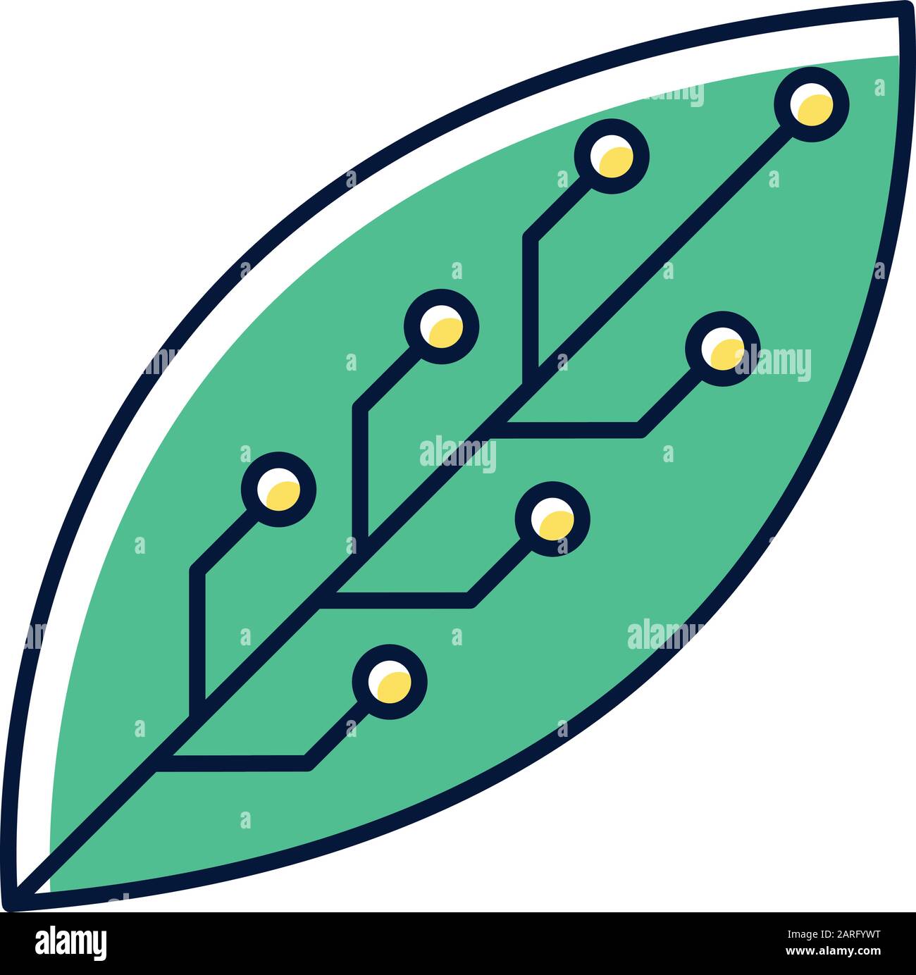 Green leaf with microchip color icon. Smart agriculture. Green ...