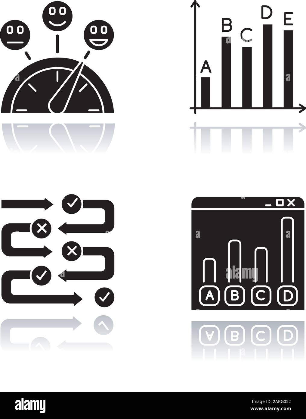 Survey Drop Shadow Black Glyph Icons Set Satisfaction Level Evaluation Scale Statistics