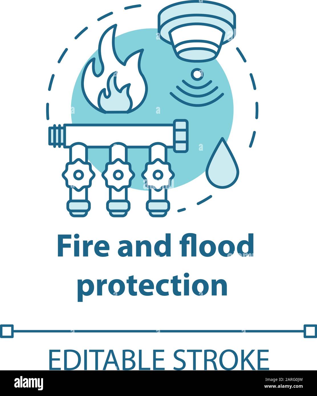 Fire and flood protection turquoise concept icon. Smart house idea thin ...