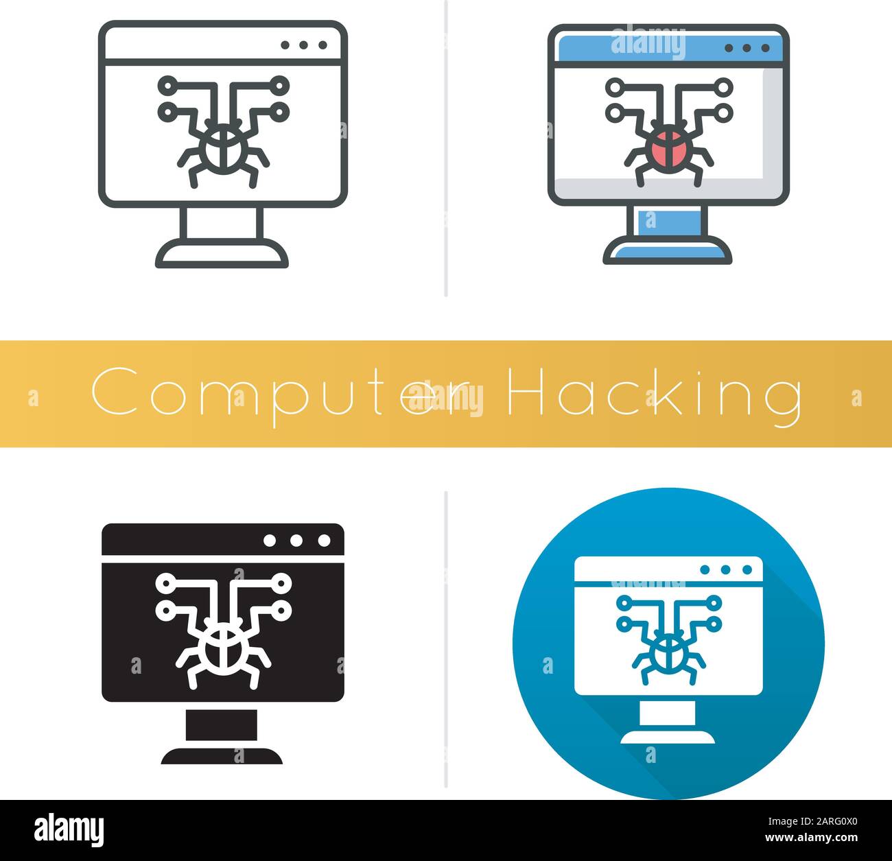 Computer hacking icon. Illegal access gain. Security breach. Malware ...