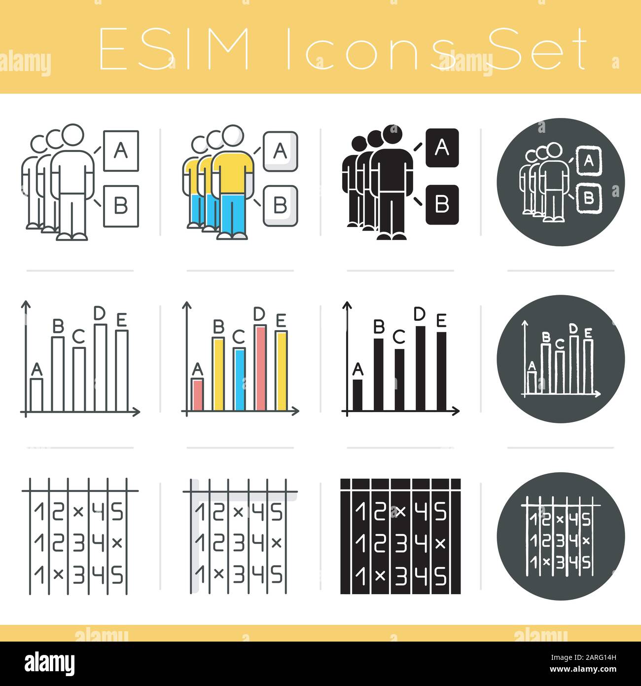 Survey icons set. Focus group. Data analysis, information collection ...