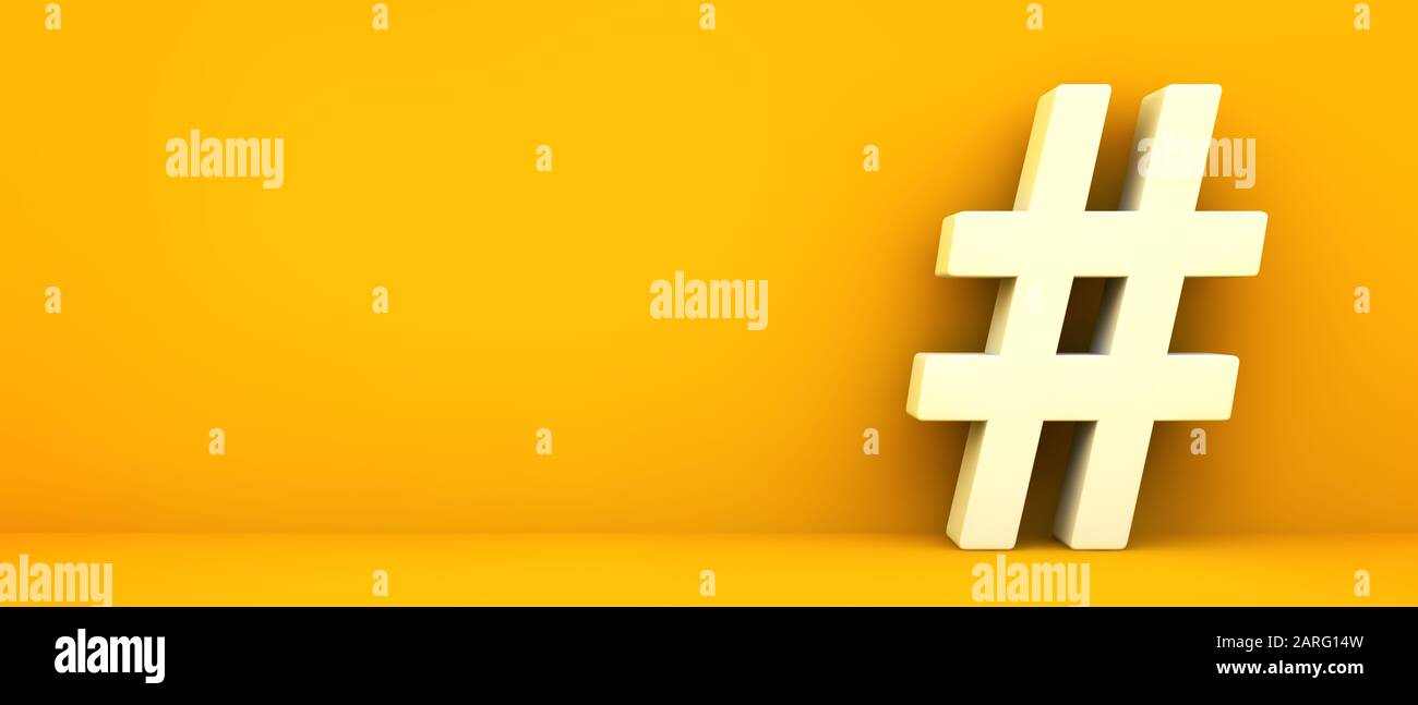 hash symbol on yellow background 3d rendering Stock Photo - Alamy