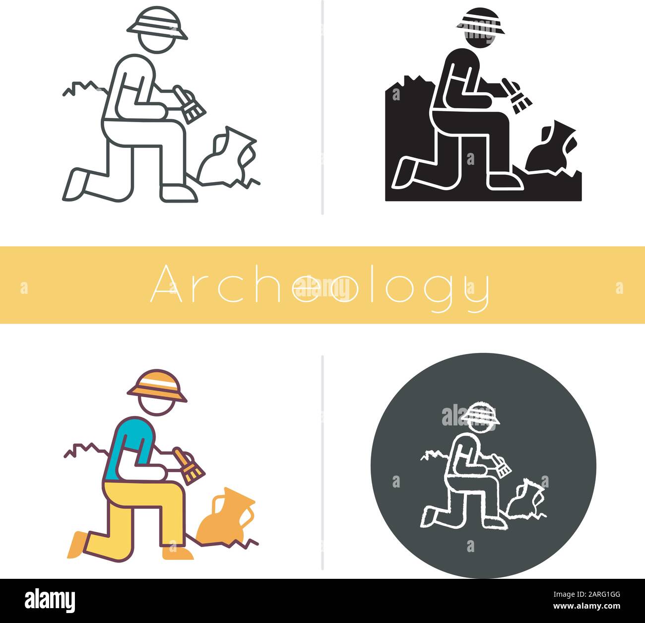 Excavation icon. Archeologist. Researcher. Ancient culture. Artifact in ...
