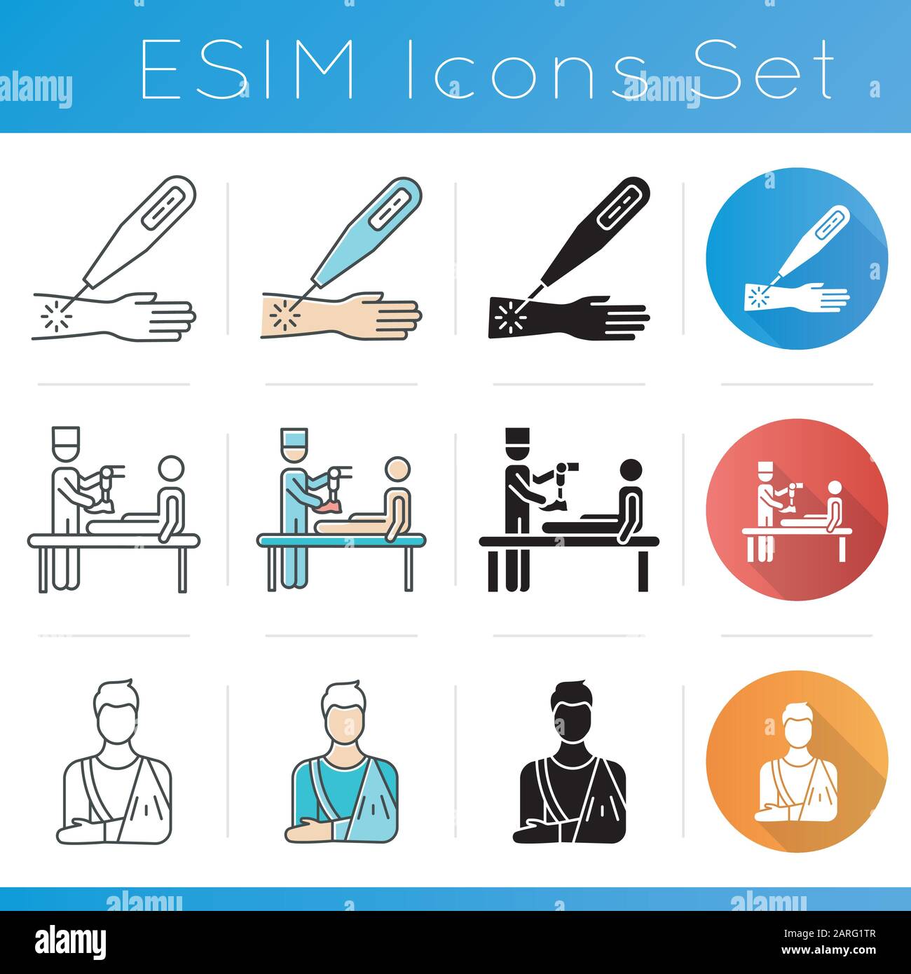 Medical procedure icons set. Laser operation. Prosthetics. Orthopedic ...